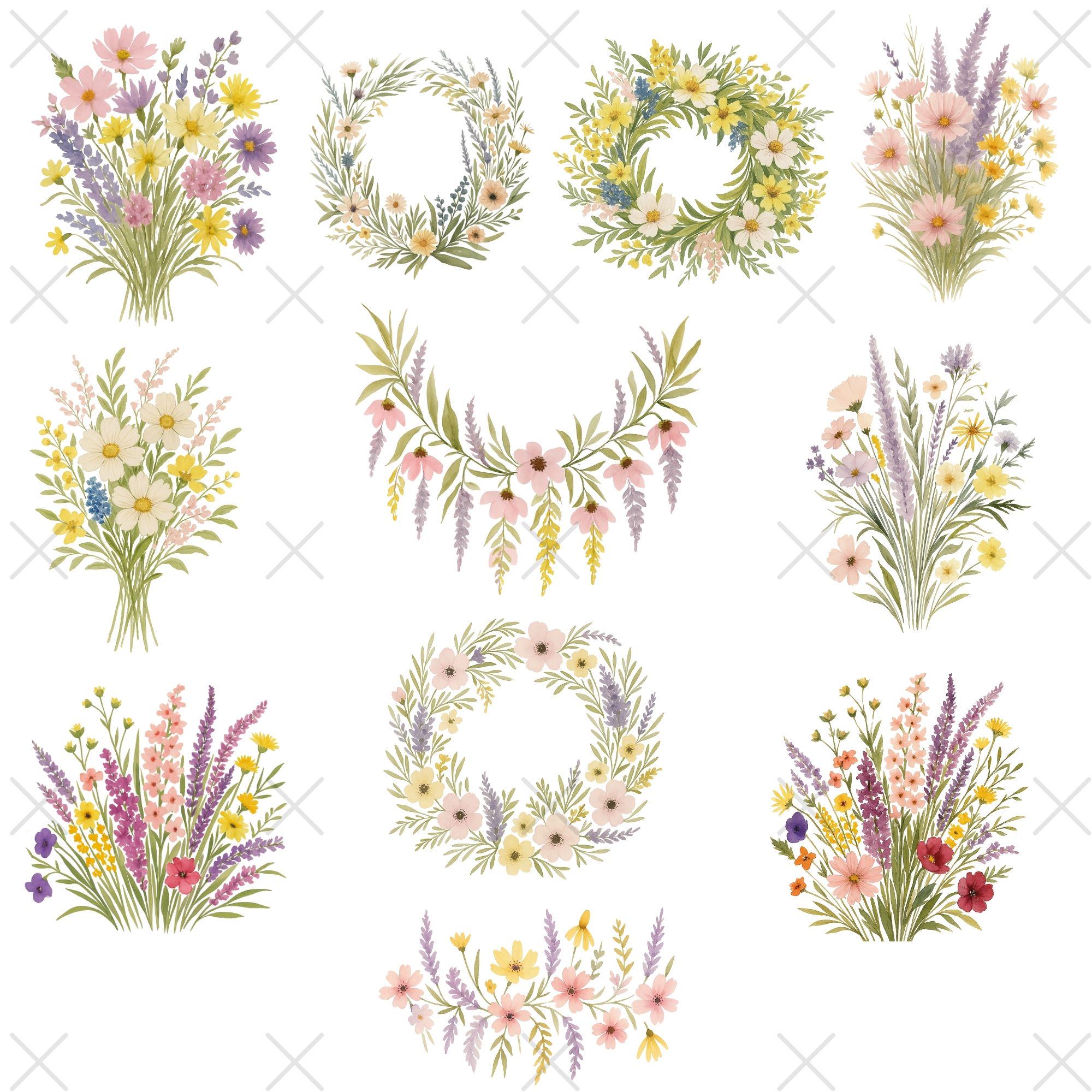Watercolor Wildflower Clipart: Spring Floral PNG Bundle (digital ...