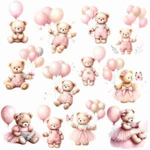 Pink Teddy Bear Clipart, Bear With Balloons PNG, Sleepy Bear PNG, Girl ...