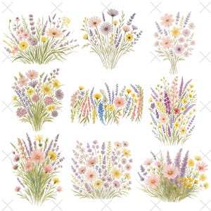 Watercolor Wildflower Clipart: Spring Floral PNG Bundle (digital ...
