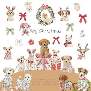 Christmas Dog Clipart Set: Watercolor Puppy PNG With Santa Hat - Etsy
