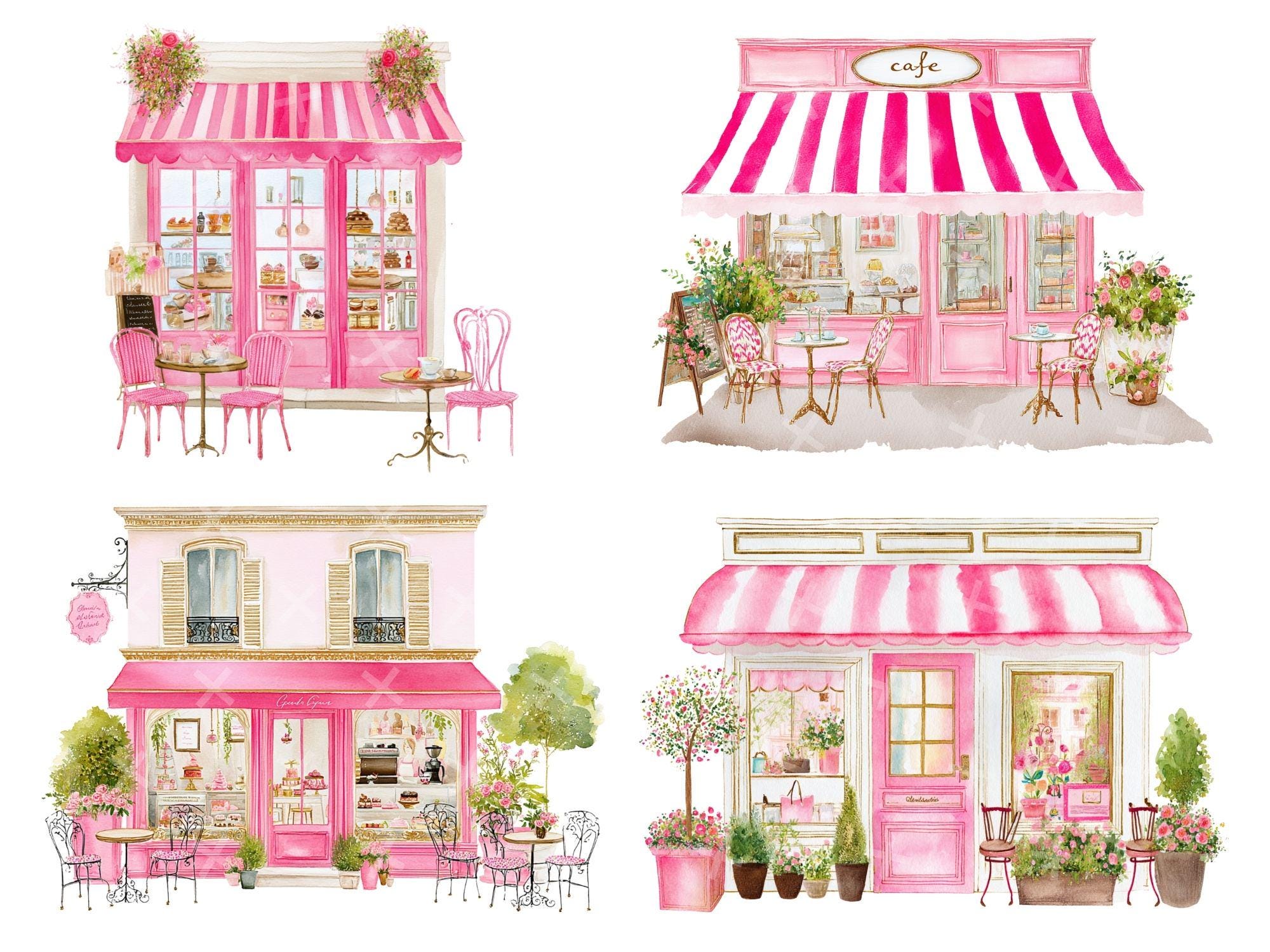 Watercolor Paris Cafe Clipart, French Patisserie Illustration (PNG) - Etsy