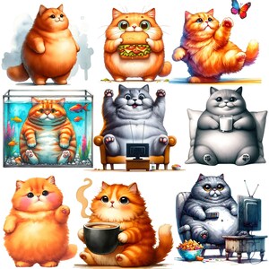 Watercolor Chubby Cat Clipart: Funny Orange Tabby PNG - Etsy