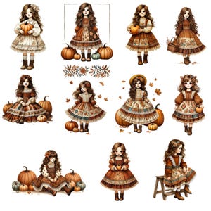Vintage Cute Girl Clipart, Autumn Little Girl, Autumn Season Clipart ...