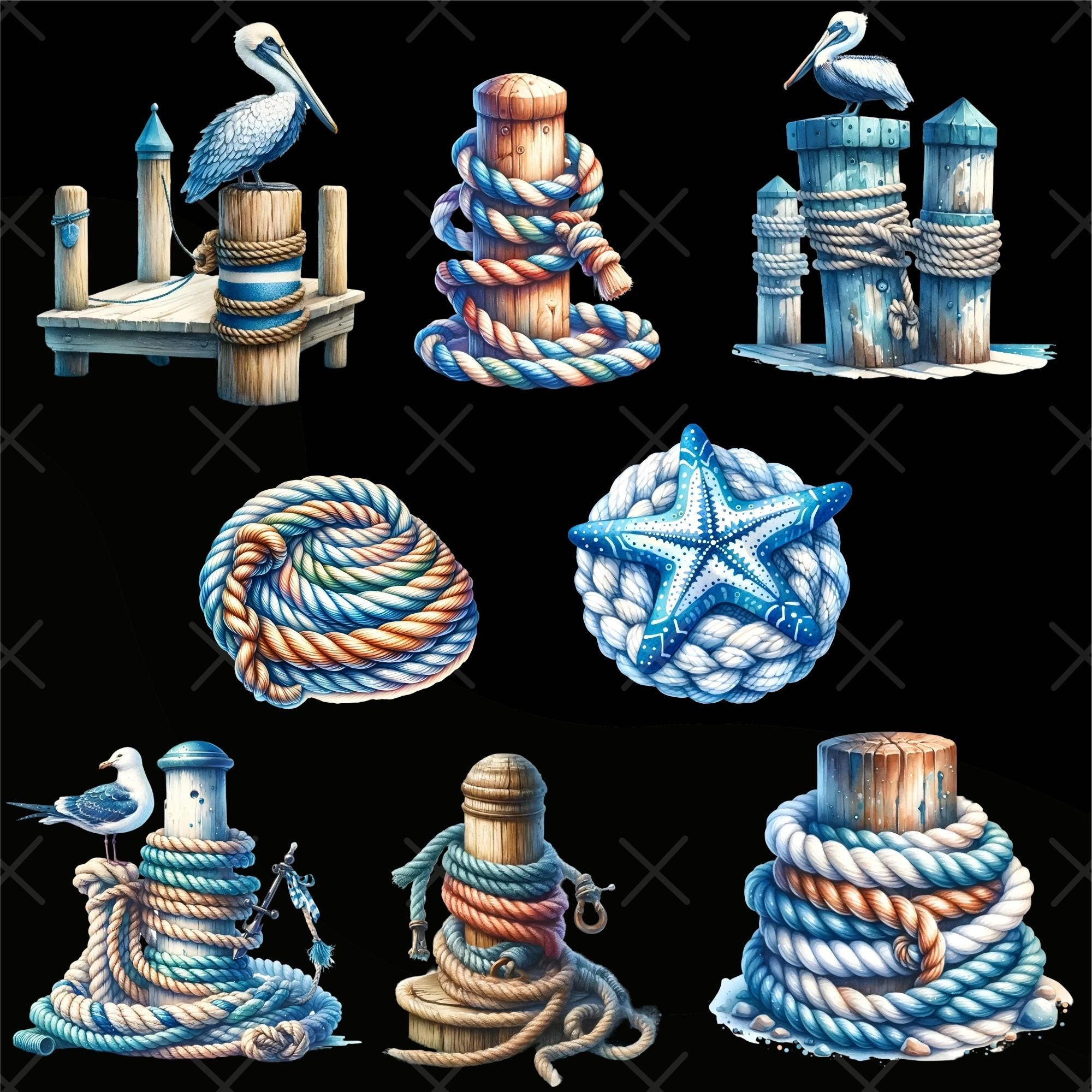 Watercolor Nautical Clipart: Beach & Coastal PNG - Etsy