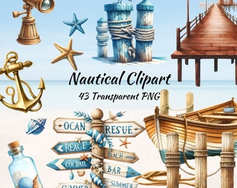 Watercolor Coastal Clipart, Beach Clipart, PNG, Travel Clipart ...