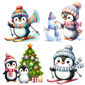 Watercolor Penguin Clipart ,christmas Penguin Clipart, Winter Penguin ...