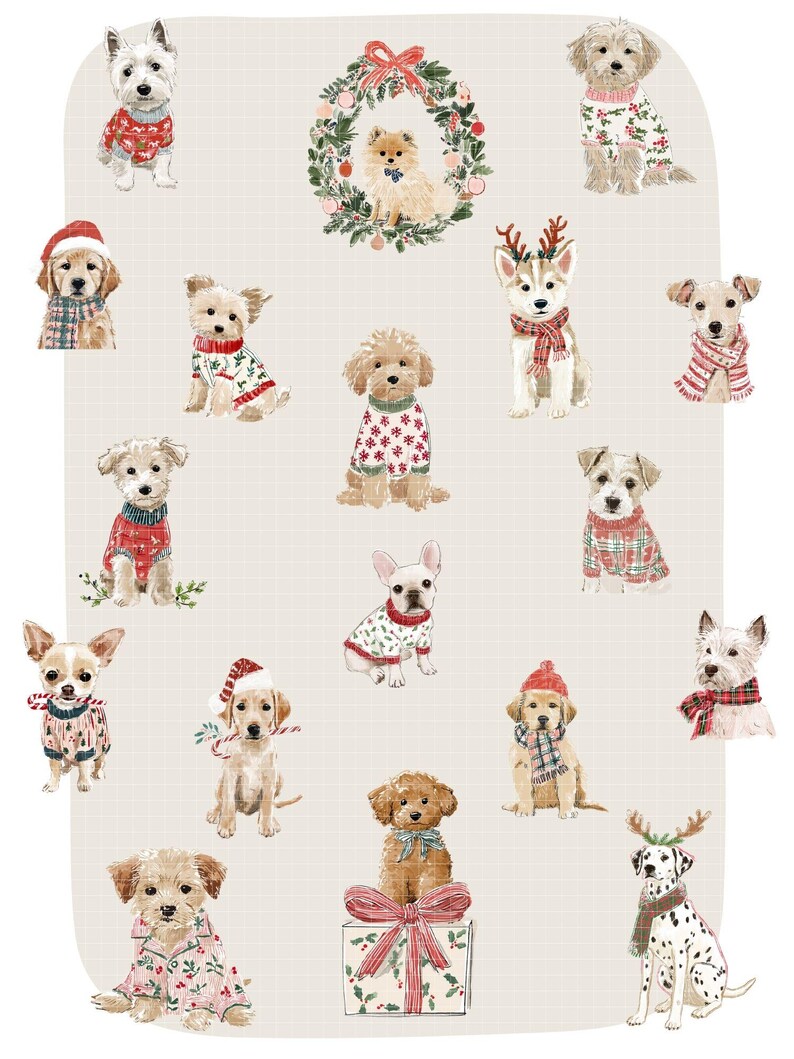 Christmas Dog Clipart Set: Watercolor Puppy PNG With Santa Hat - Etsy