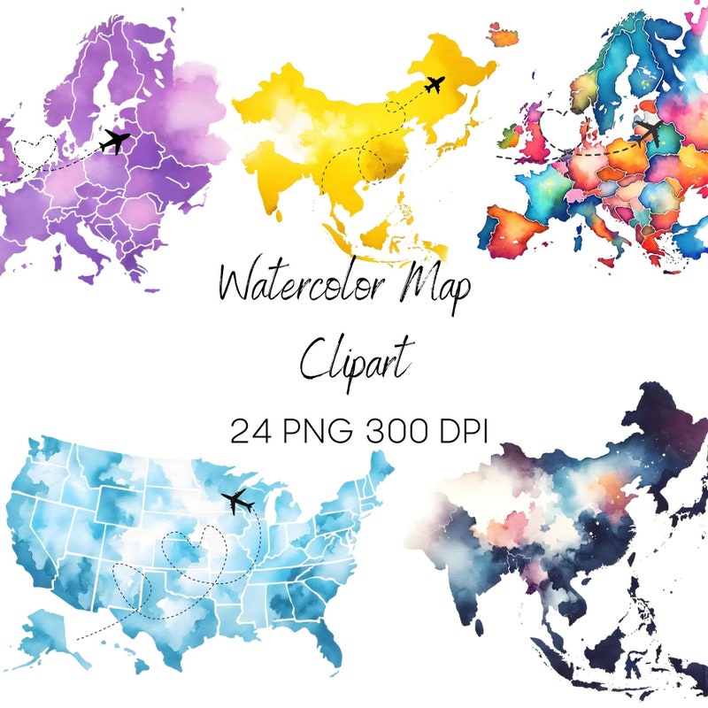 Watercolor Asia Map - Etsy