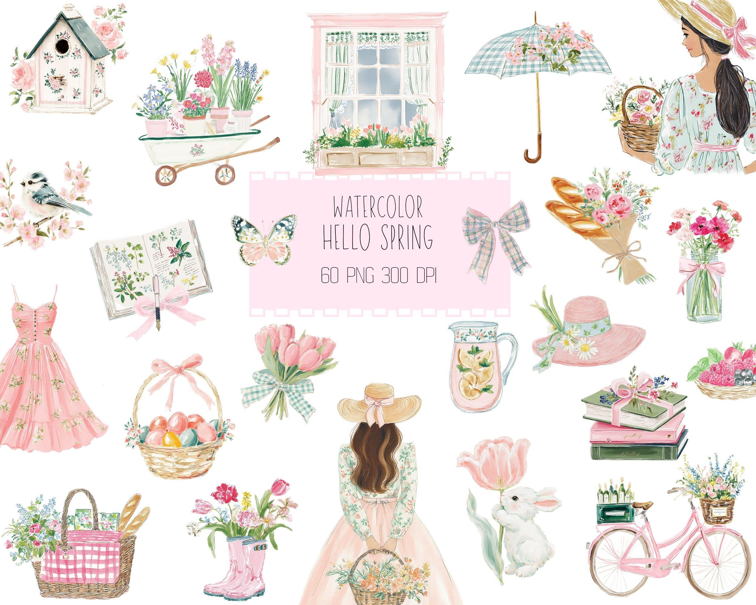Watercolor Spring Clipart Bundle: Whimsical Floral Illustrations - Etsy