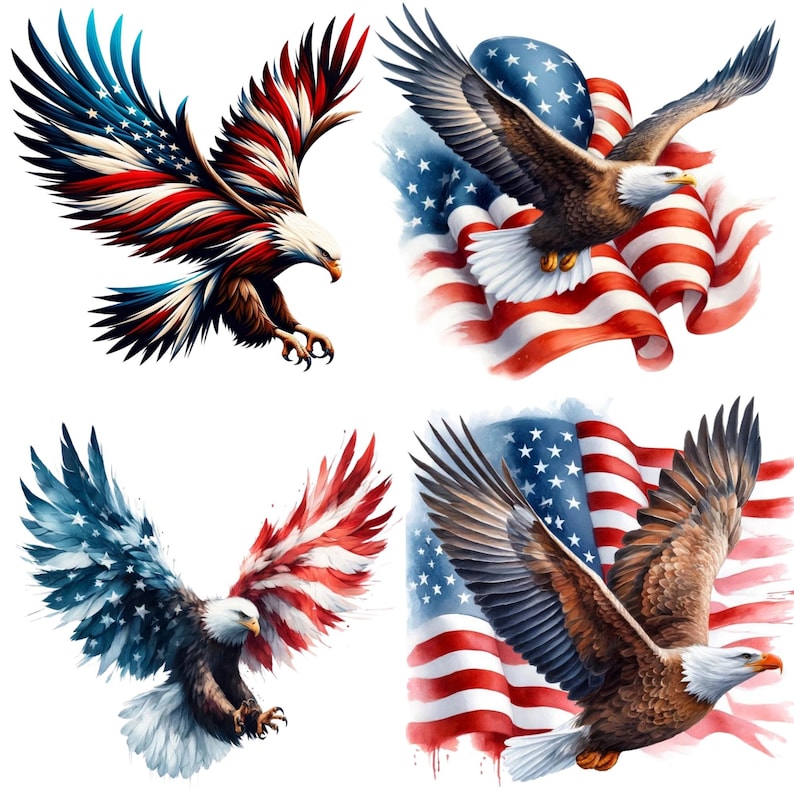 Patriotic Eagle USA Flag Clipart: 4th of July PNG Bundle - Etsy