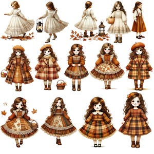 Vintage Cute Girl Clipart, Autumn Little Girl, Autumn Season Clipart ...