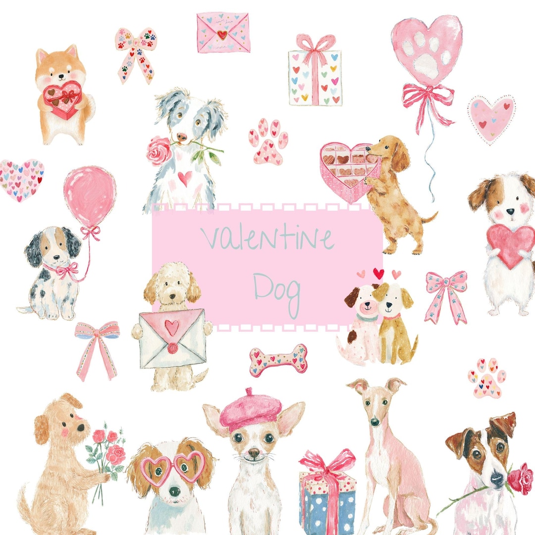Valentine's Day Dog Clipart, Romantic Dog PNG, Puppy Love PNG for ...