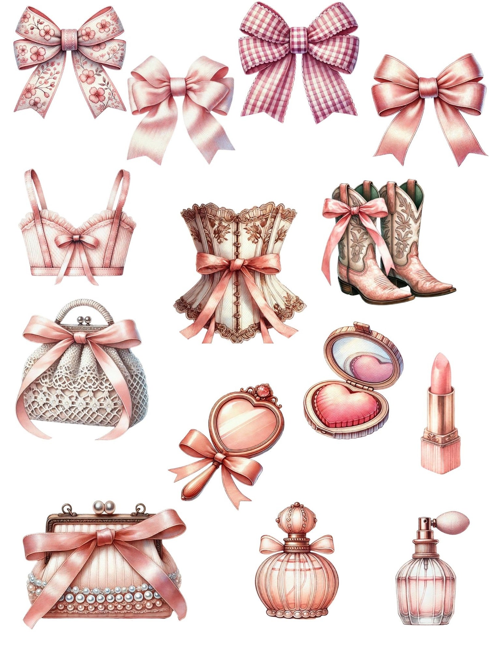 Watercolor Vintage Coquette Clipart, Coquette Design Aesthetic PNG ...