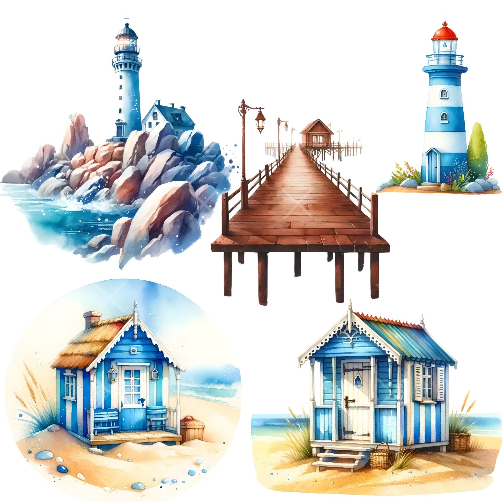 Watercolor Nautical Clipart: Beach & Coastal PNG - Etsy