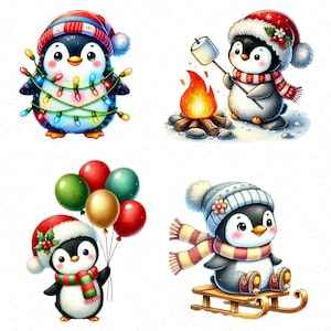 Watercolor Penguin Clipart ,christmas Penguin Clipart, Winter Penguin ...