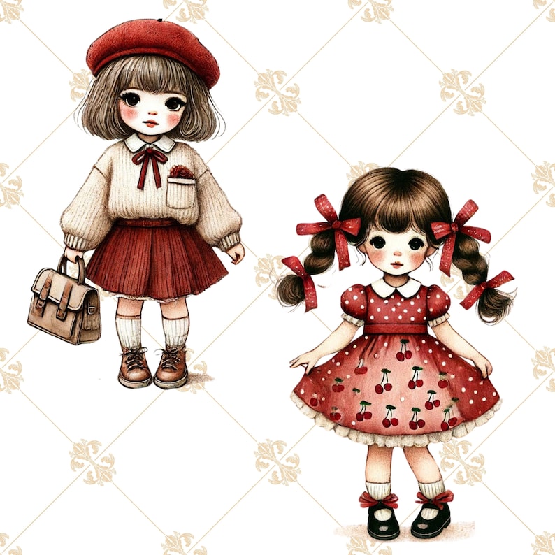 Vintage Cute Girl Clipart, Cottage Girls Clipart, Romantic Style ...