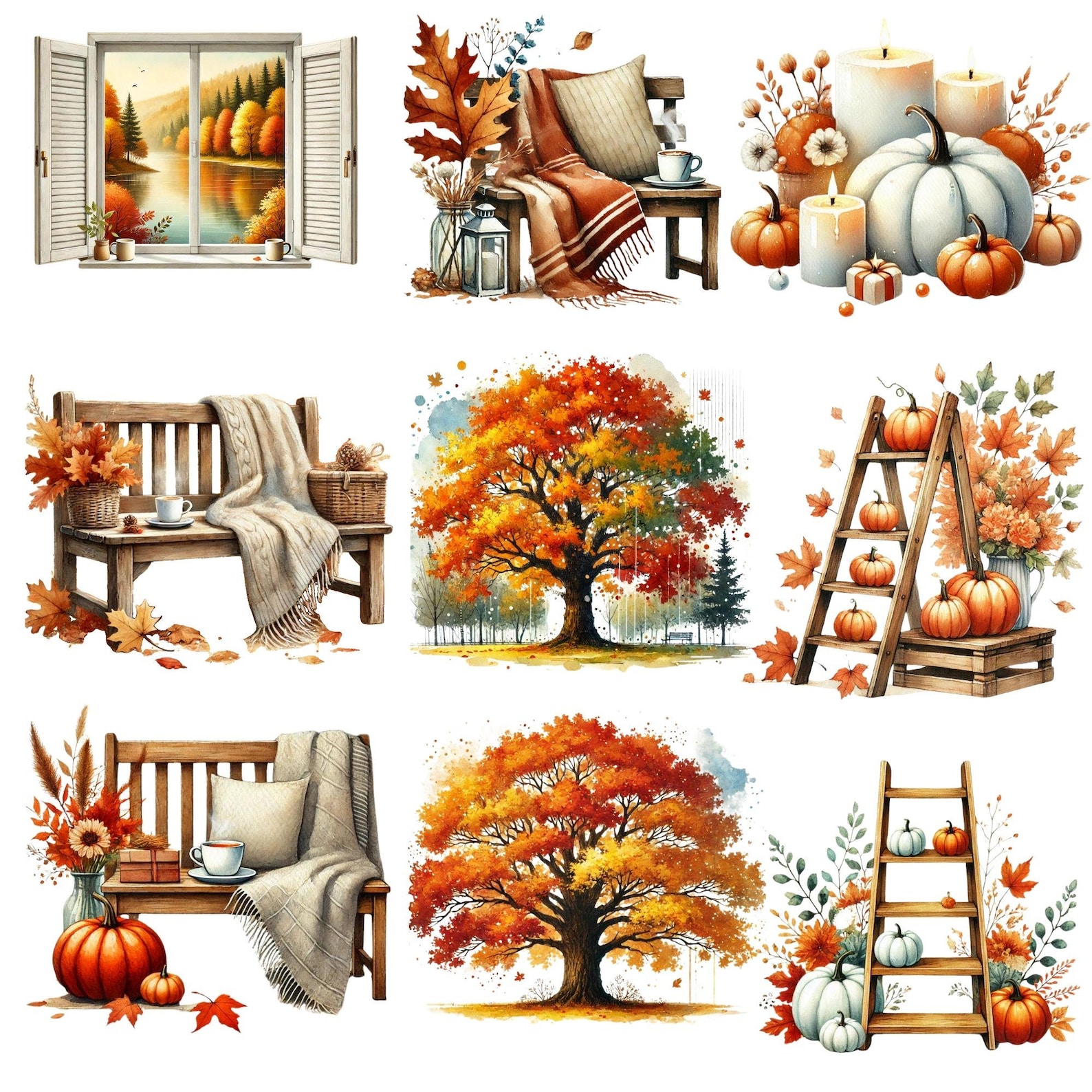 Watercolor Autumn Clipart: Fall Season PNG Illustrations - Etsy