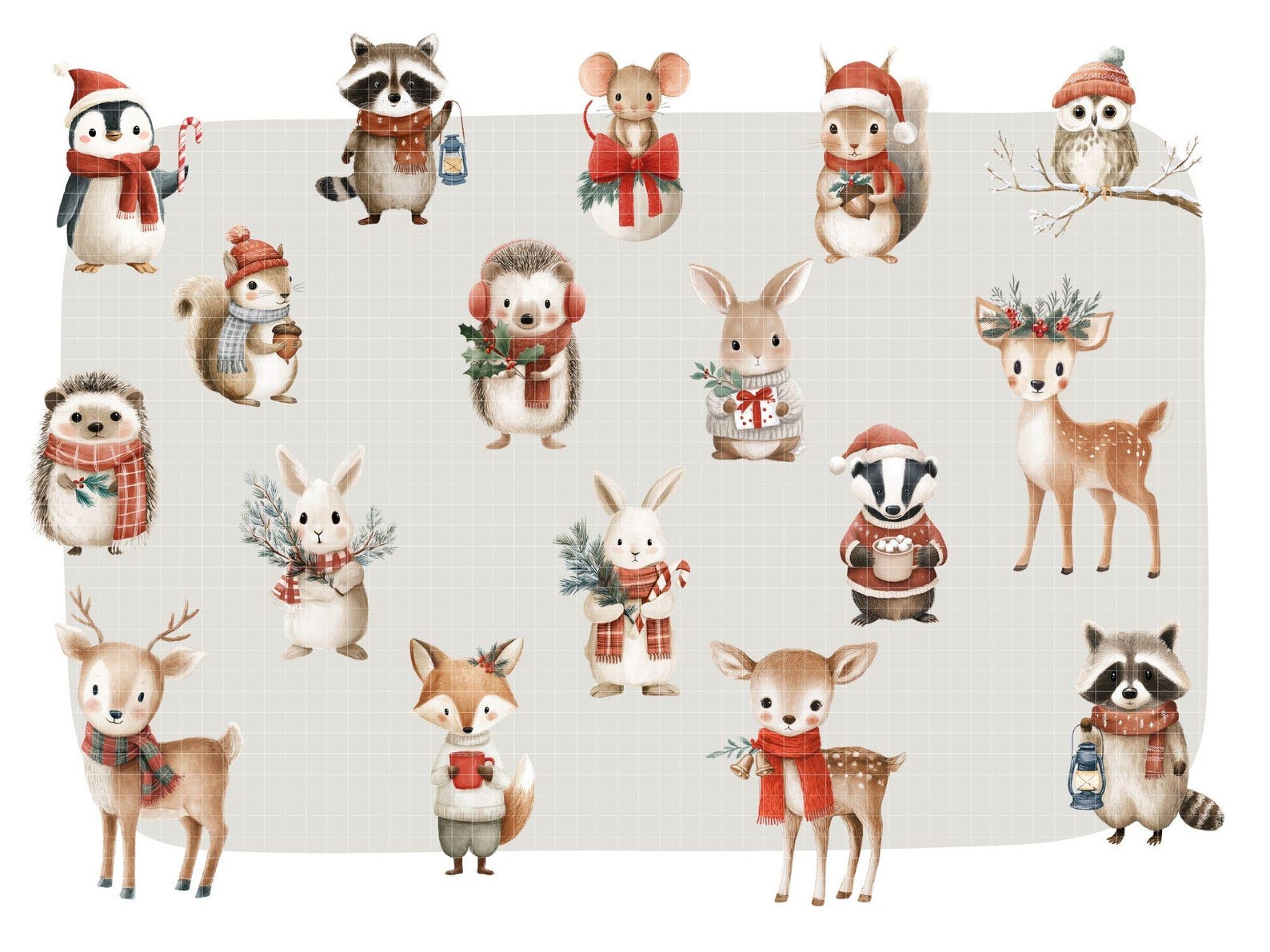 Watercolor Christmas Woodland Animals Clipart: Holiday Deer, Fox, Bear ...