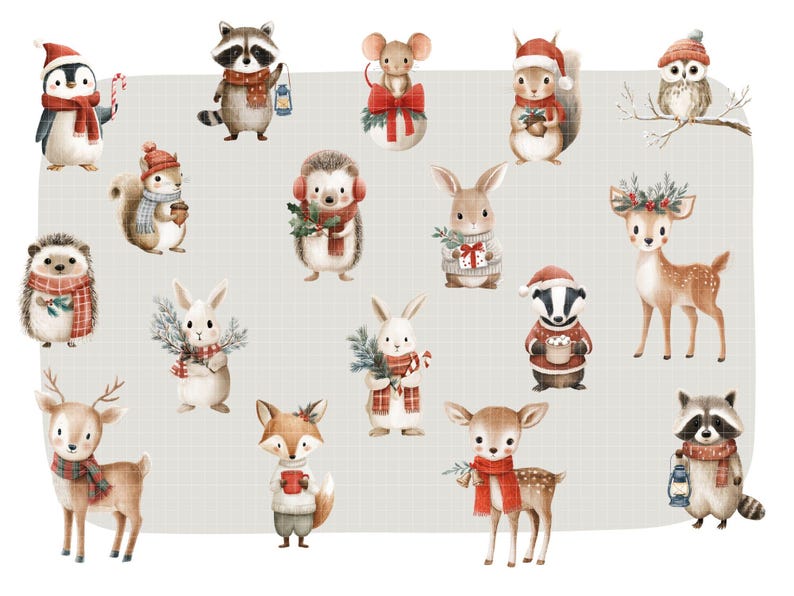 Watercolor Christmas Woodland Animals Clipart: Holiday Deer, Fox, Bear ...