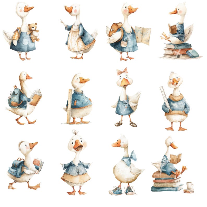 Watercolor Goose Back to School Clipart, Teacher PNG - Etsy