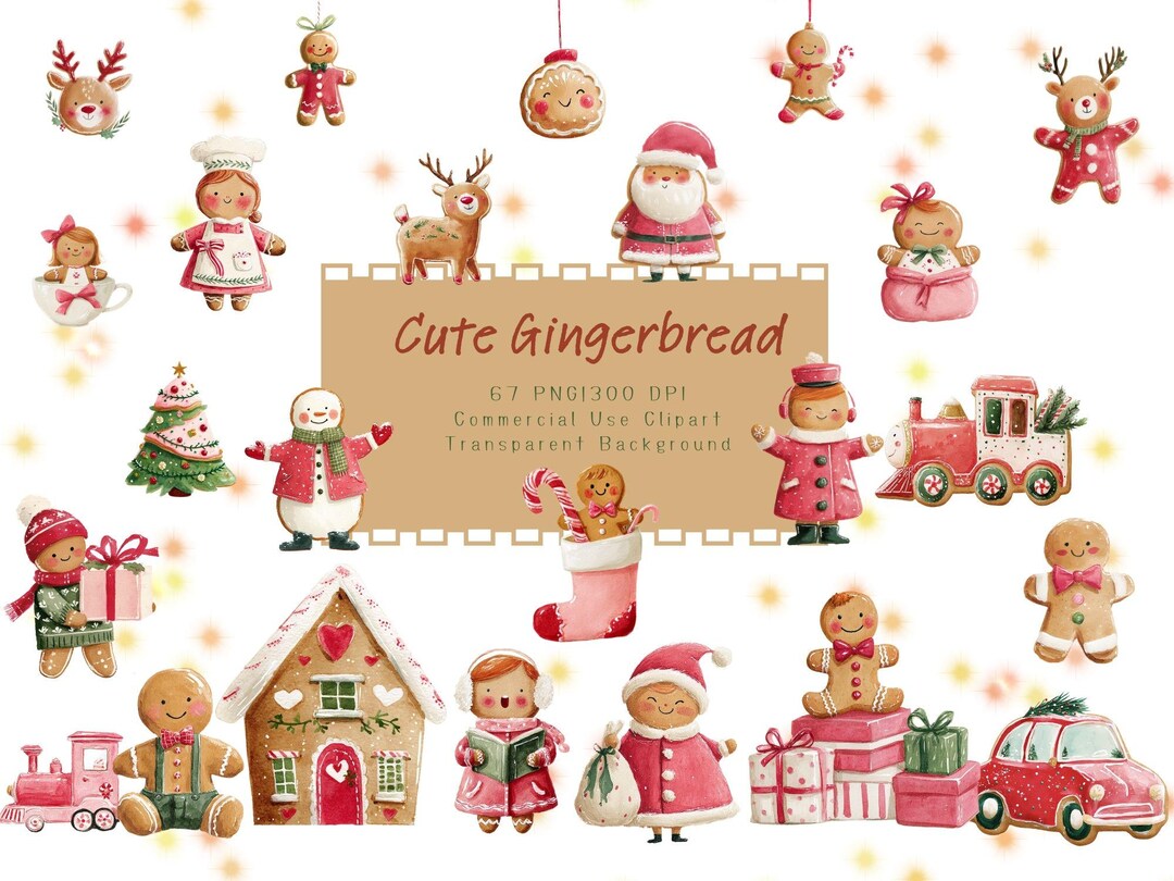 Watercolor Gingerbread Cookie Clipart: Christmas Baking PNG (commercial ...