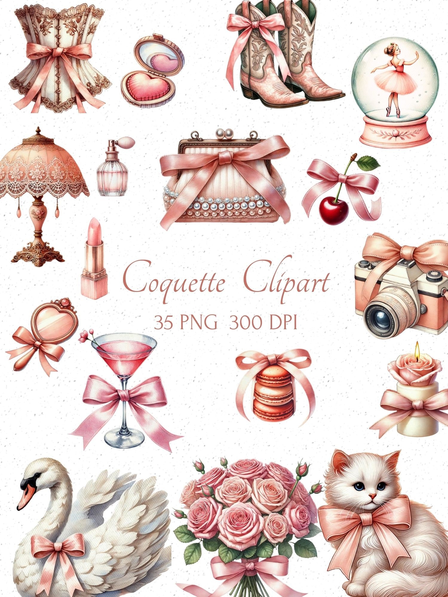 Watercolor Vintage Coquette Clipart, Coquette Design Aesthetic PNG ...