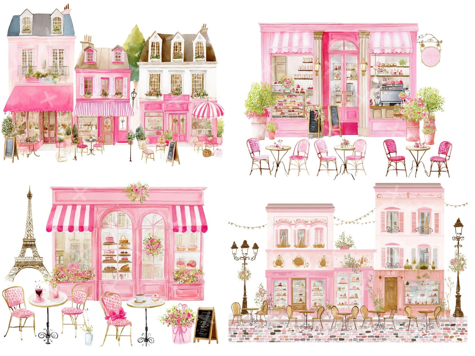 Watercolor Paris Cafe Clipart, French Patisserie Illustration (PNG) - Etsy