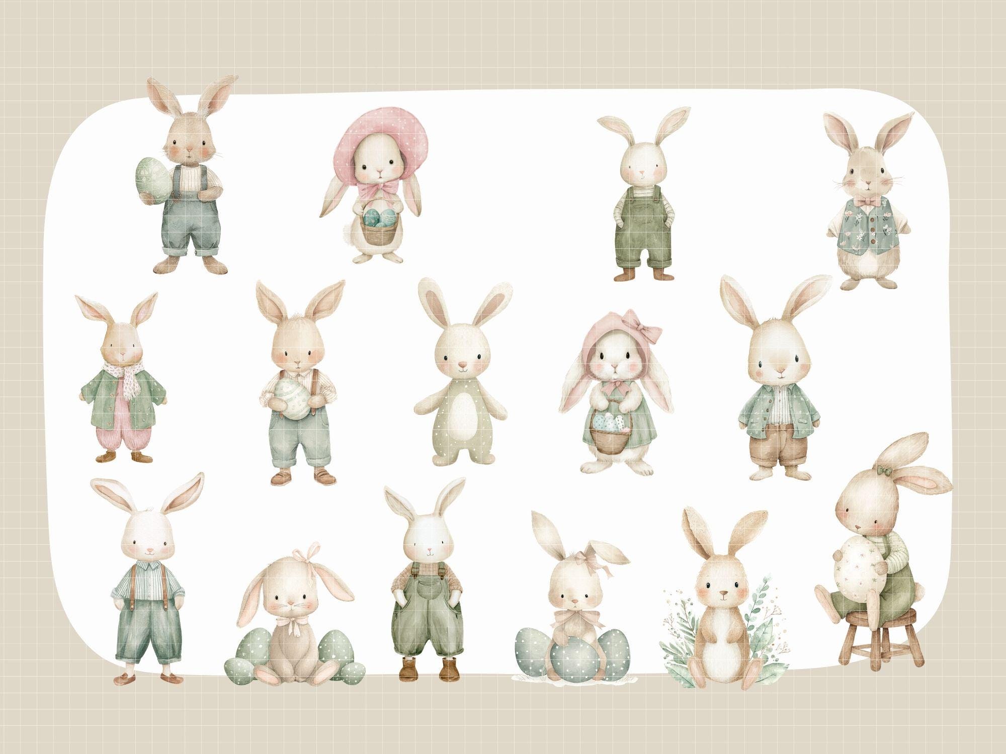 Watercolor Easter Bunny Clipart, Vintage Pastel Bunnies PNG, Spring ...