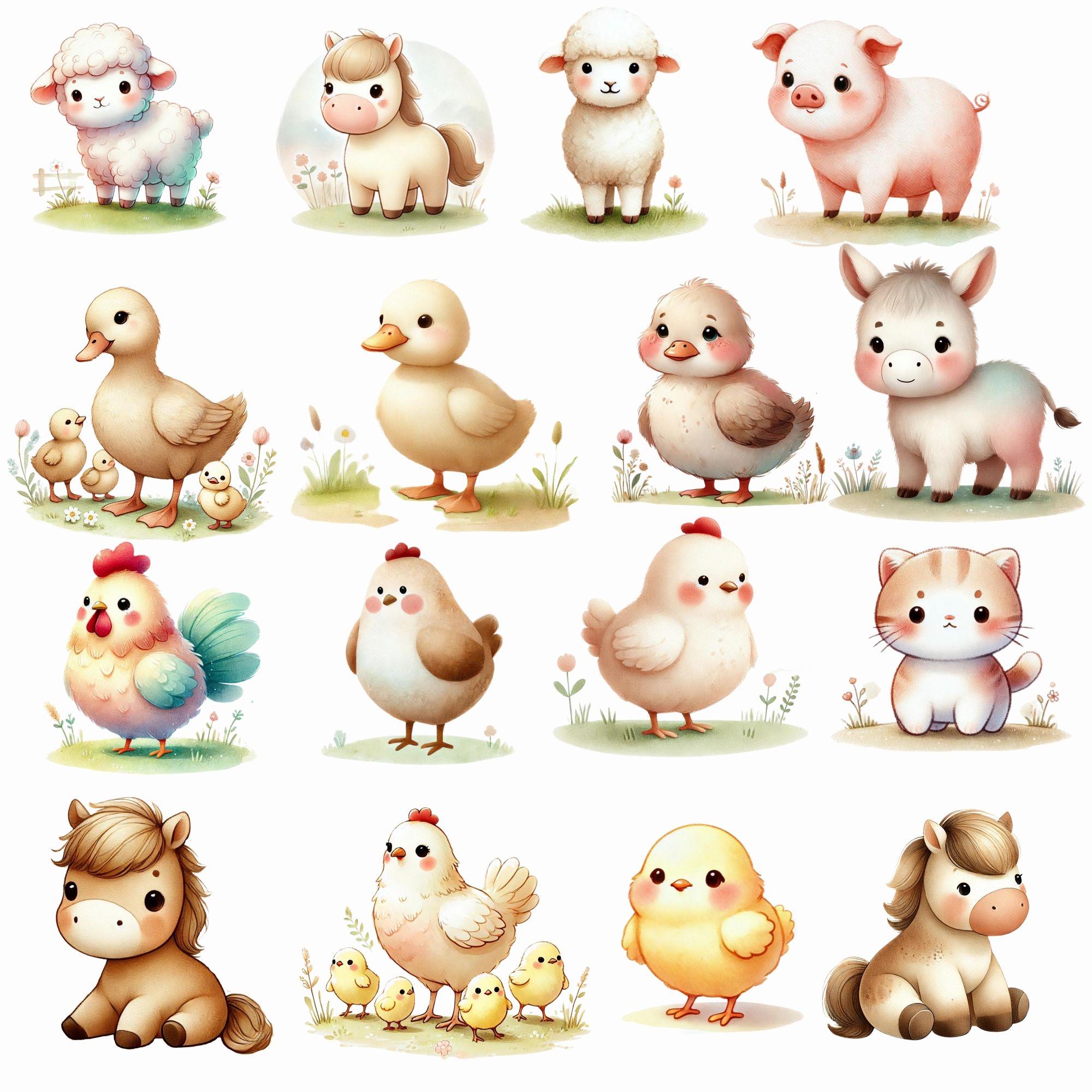 Watercolor Cute Farm Animals Clipart, Little Farm PNG, Farm Animals ...