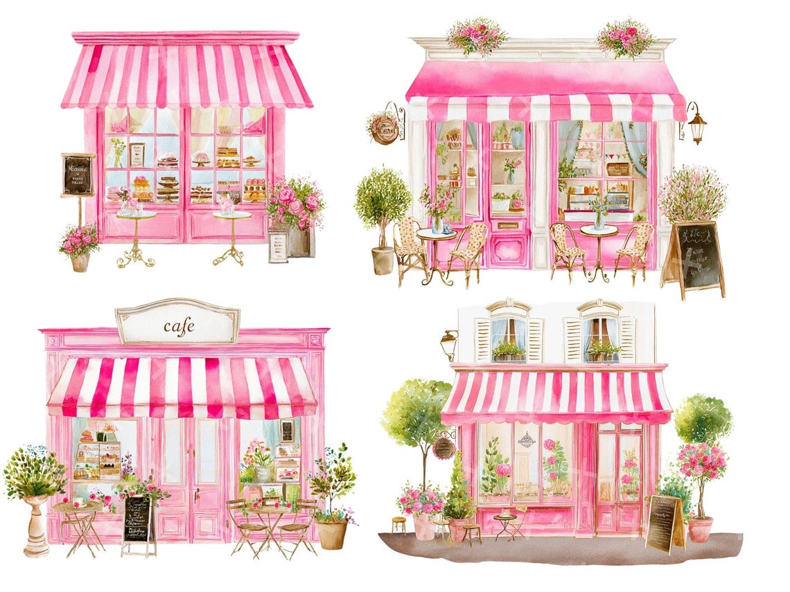 Watercolor Paris Cafe Clipart, French Patisserie Illustration (PNG) - Etsy