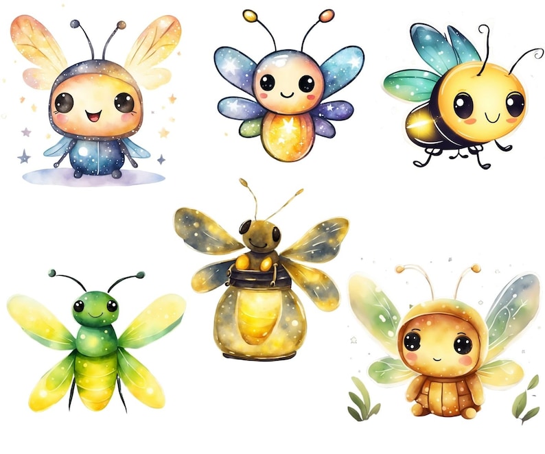 Cute Firefly Clipart, Watercolor Fireflies Clipart, Cute Insects PNG ...