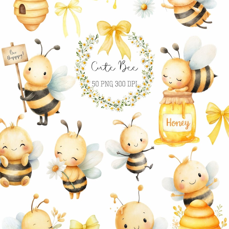 Watercolor Bee Cliparts - Etsy