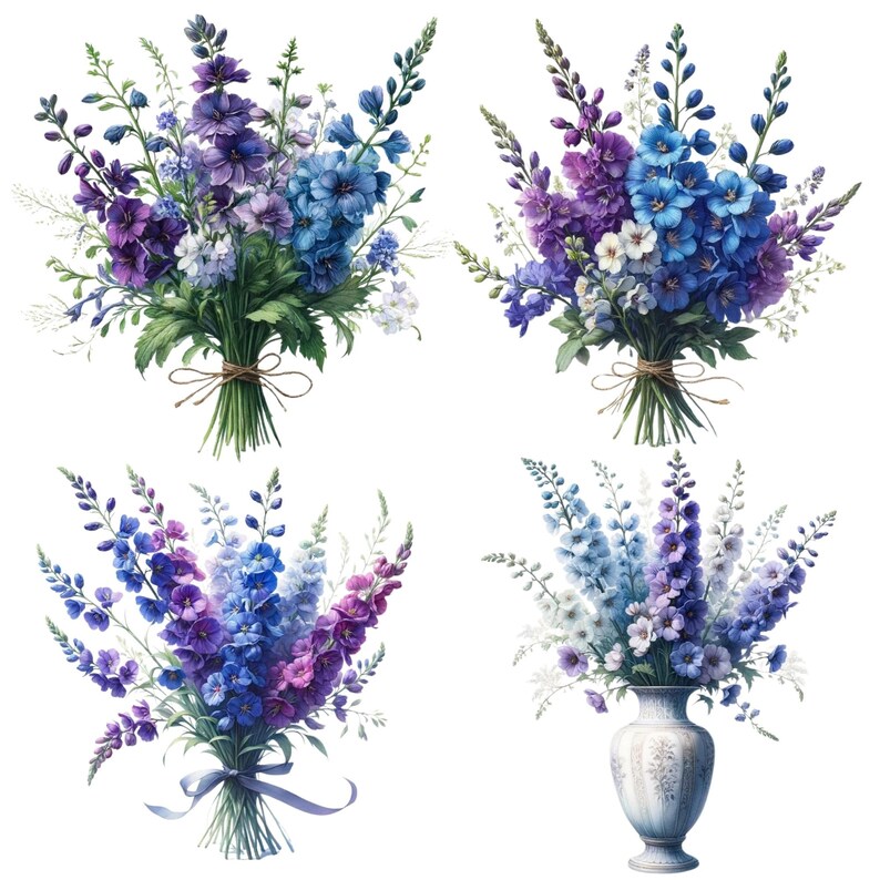 Larkspur Birthflower Clipart, July Birth Flower PNG, Botanic Floral PNG ...
