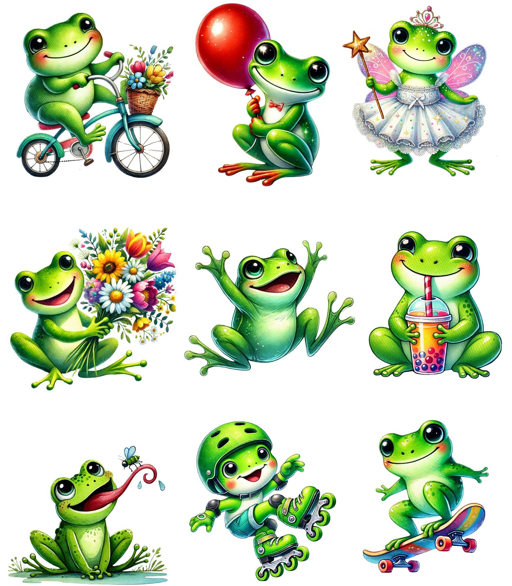 Cute Frog Clipart, Frog Illustrations, Frog Nursery Decor, Colorful ...