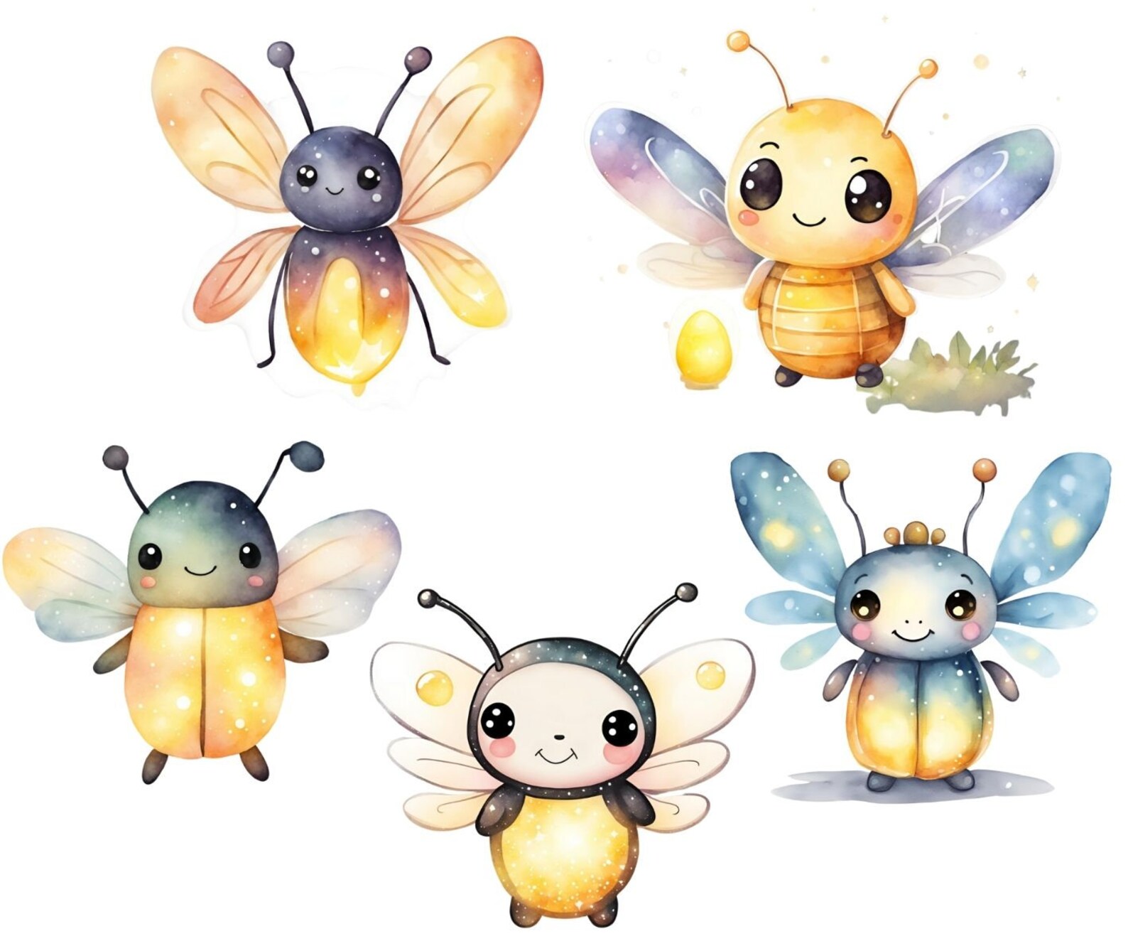 Cute Firefly Clipart, Watercolor Fireflies Clipart, Cute Insects PNG ...