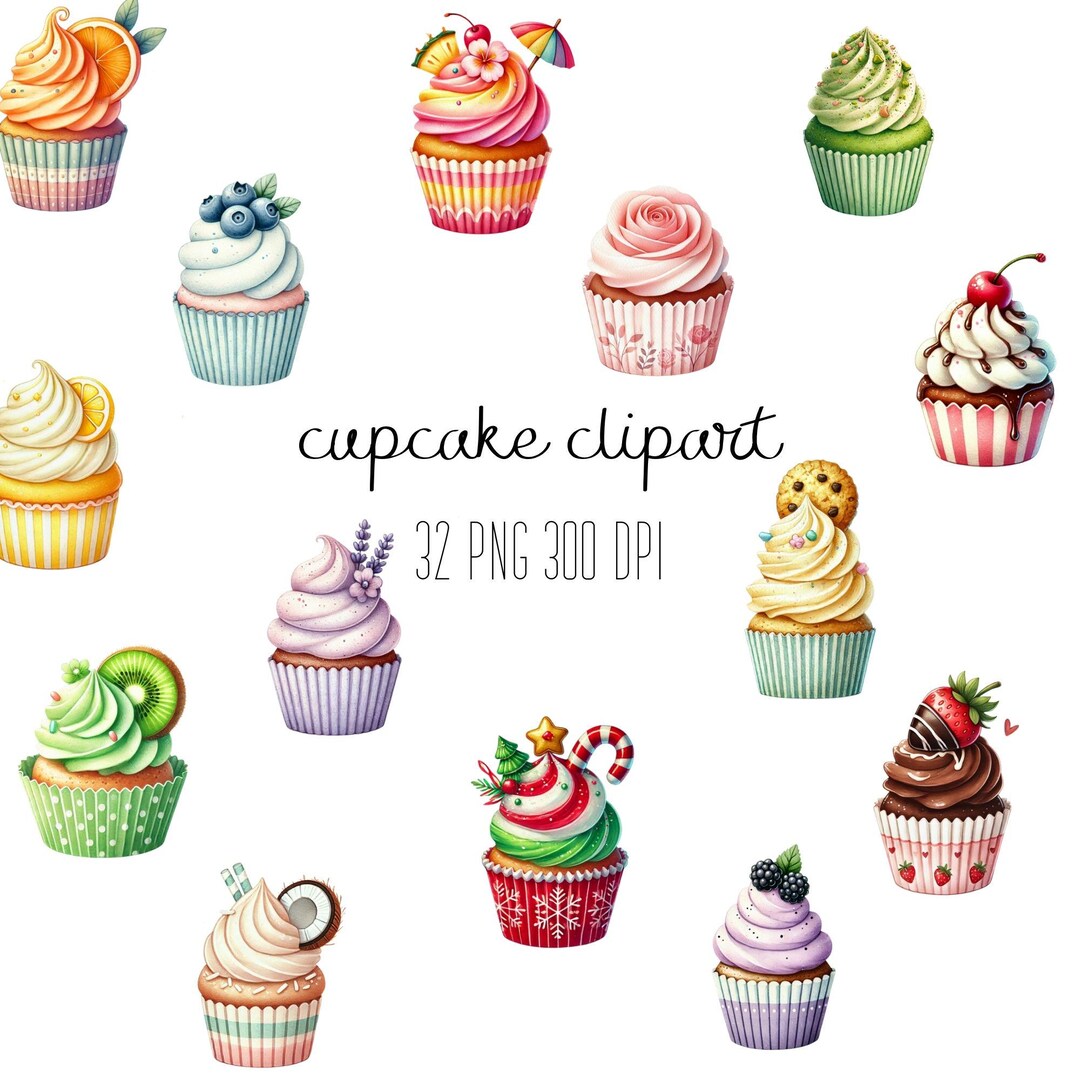 Watercolor Cupcake Clipart, Sweets Clipart, Cupcake Illustration ...
