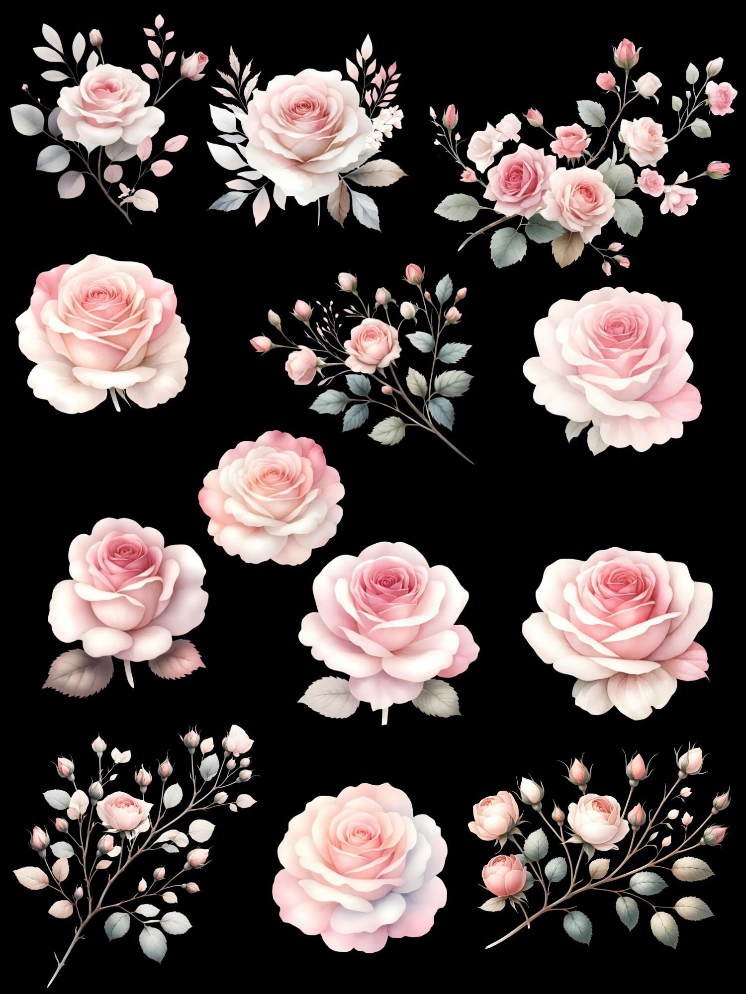 Watercolor Pink Rose Clipart: Floral Bouquet PNG - Etsy
