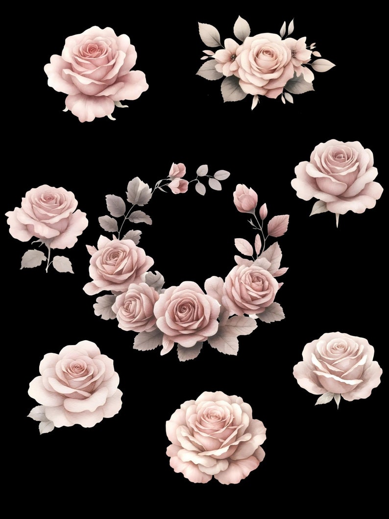 Dusty Pink Rose Clipart, Rose Floral Bundle Clipart, Watercolor Pink ...