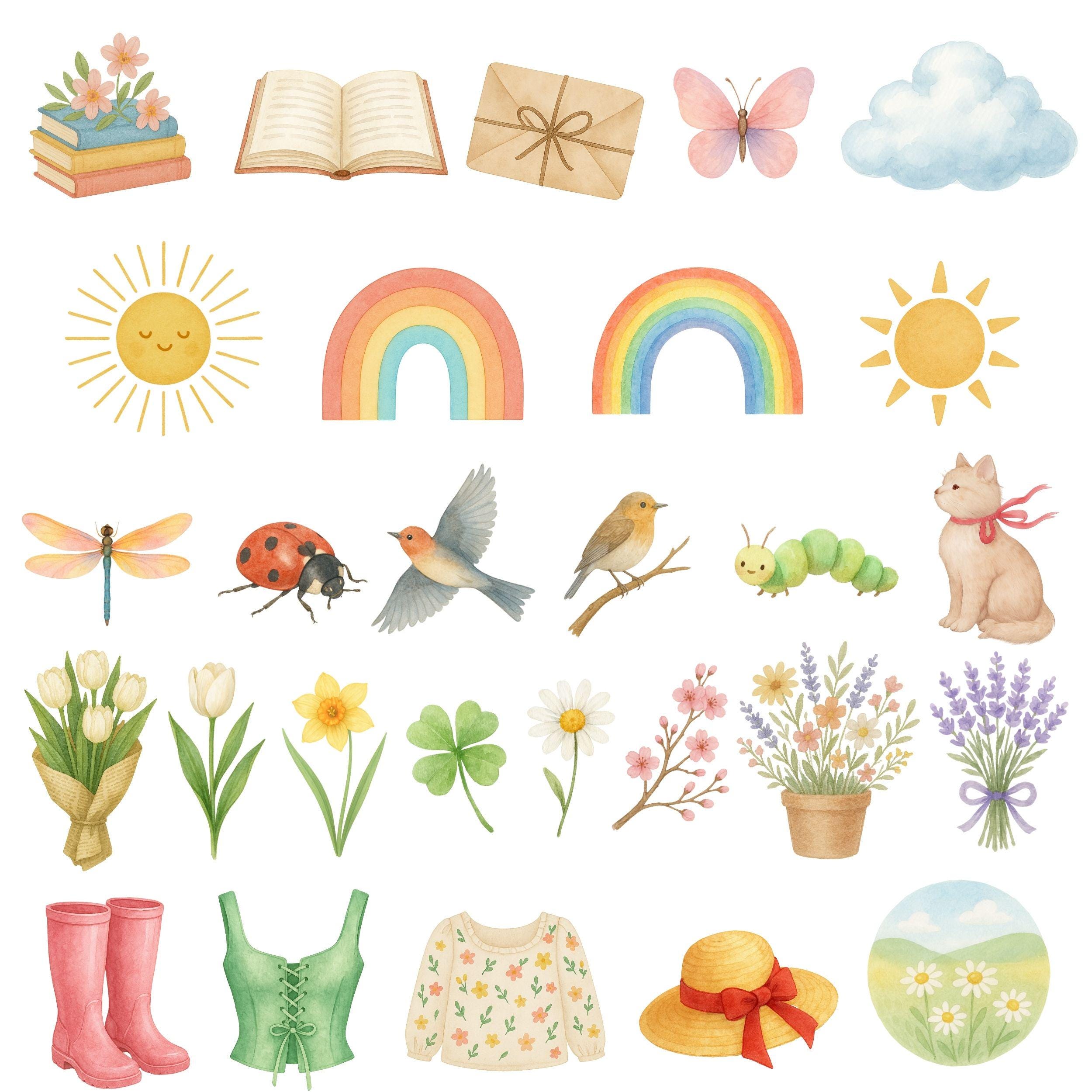 Watercolor Spring Clipart: Floral PNG Collection - Etsy