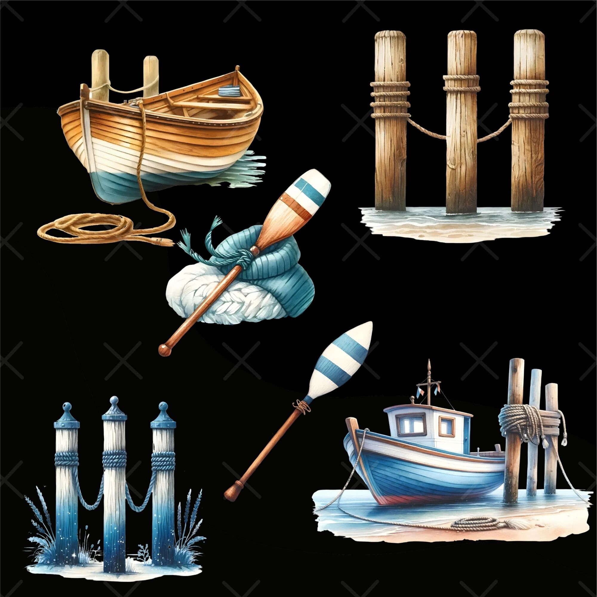 Watercolor Nautical Clipart: Beach & Coastal PNG - Etsy