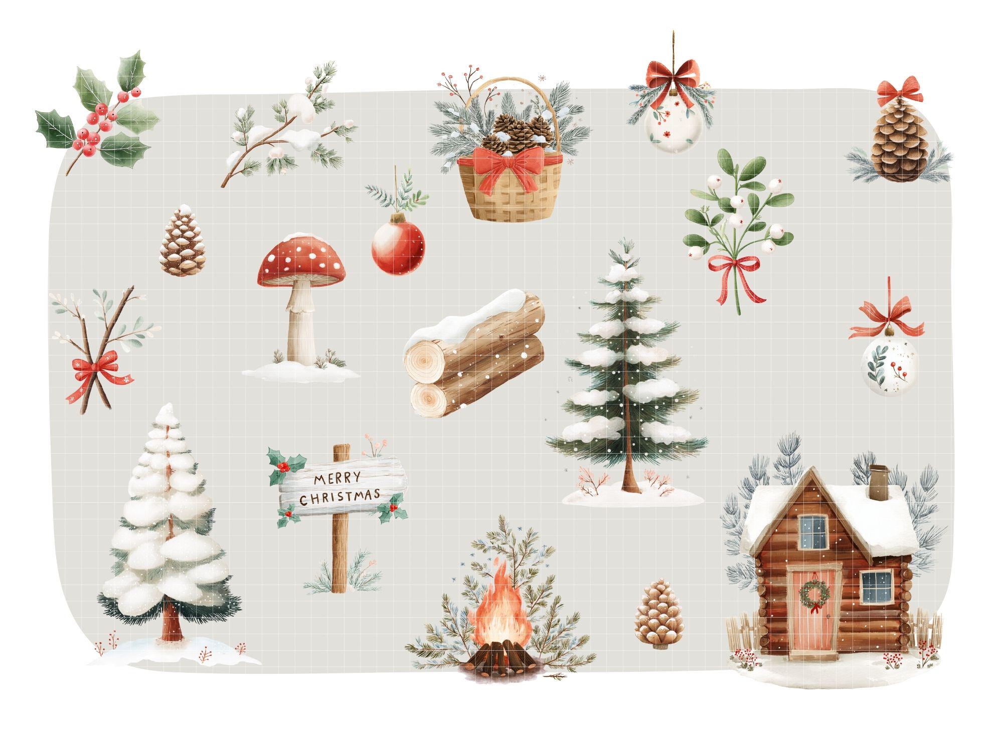 Watercolor Christmas Woodland Animals Clipart: Holiday Deer, Fox, Bear ...