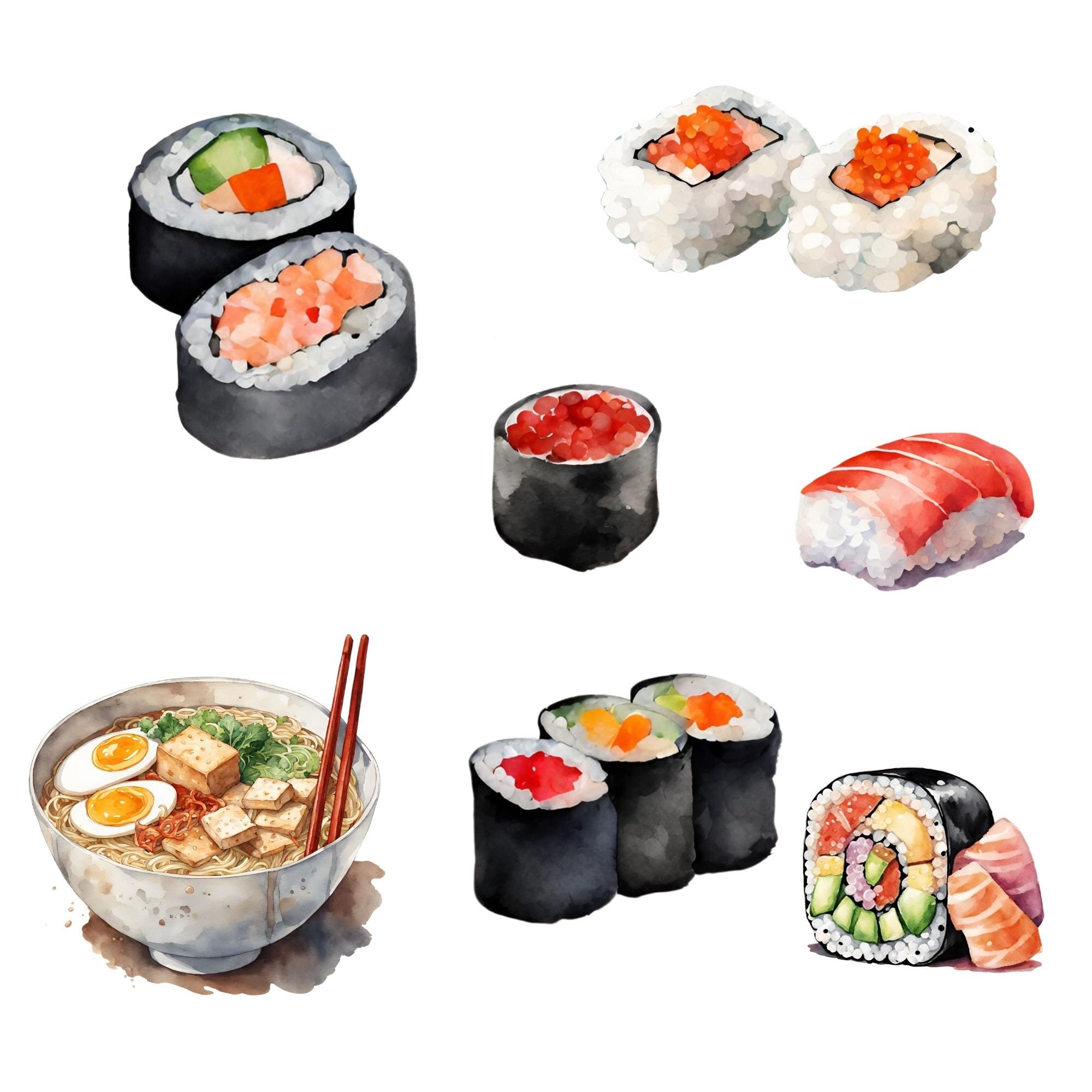Watercolor Sushi Clipart Bundle: Japanese Food PNG (digital Download ...
