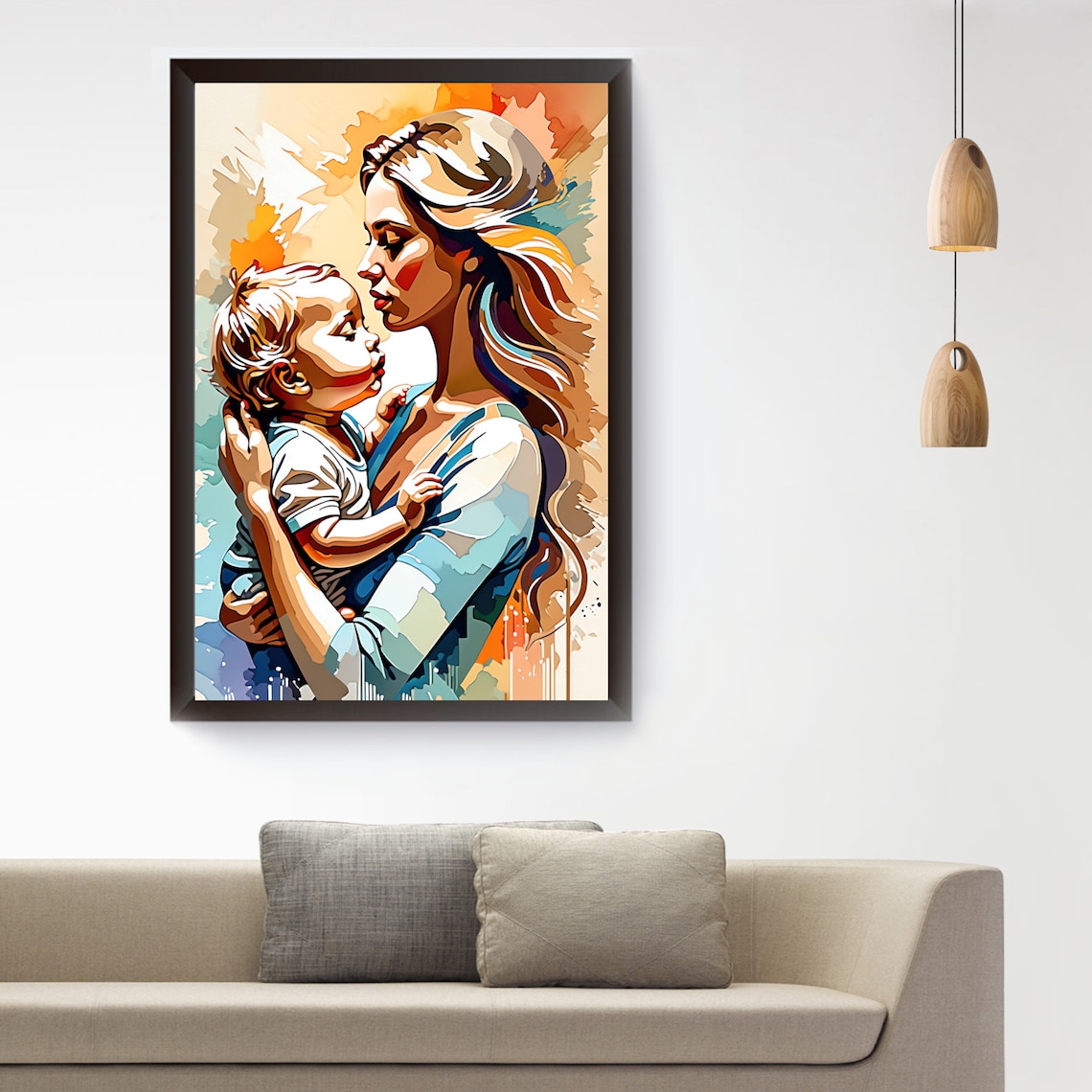 Mother Child Art Print, Abstract Art Mother & Child Poster, Mothers Day ...