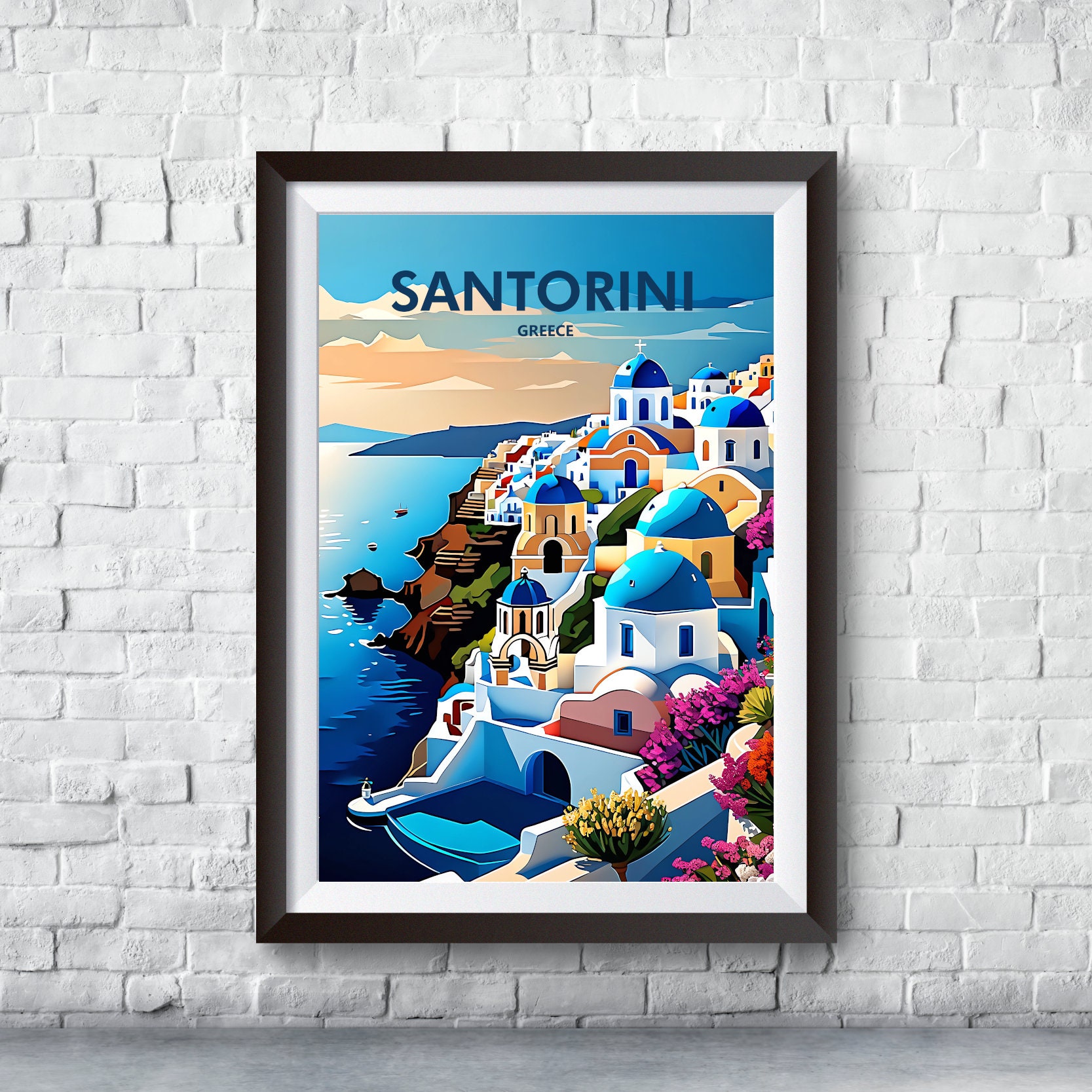 Santorini Greece Print Greek Island Art Poster Santorini Painting Home ...