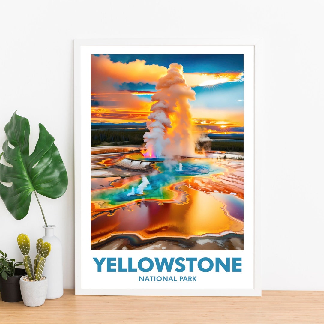 Yellowstone National Park Poster, Yellowstone Travel Print, Nature ...