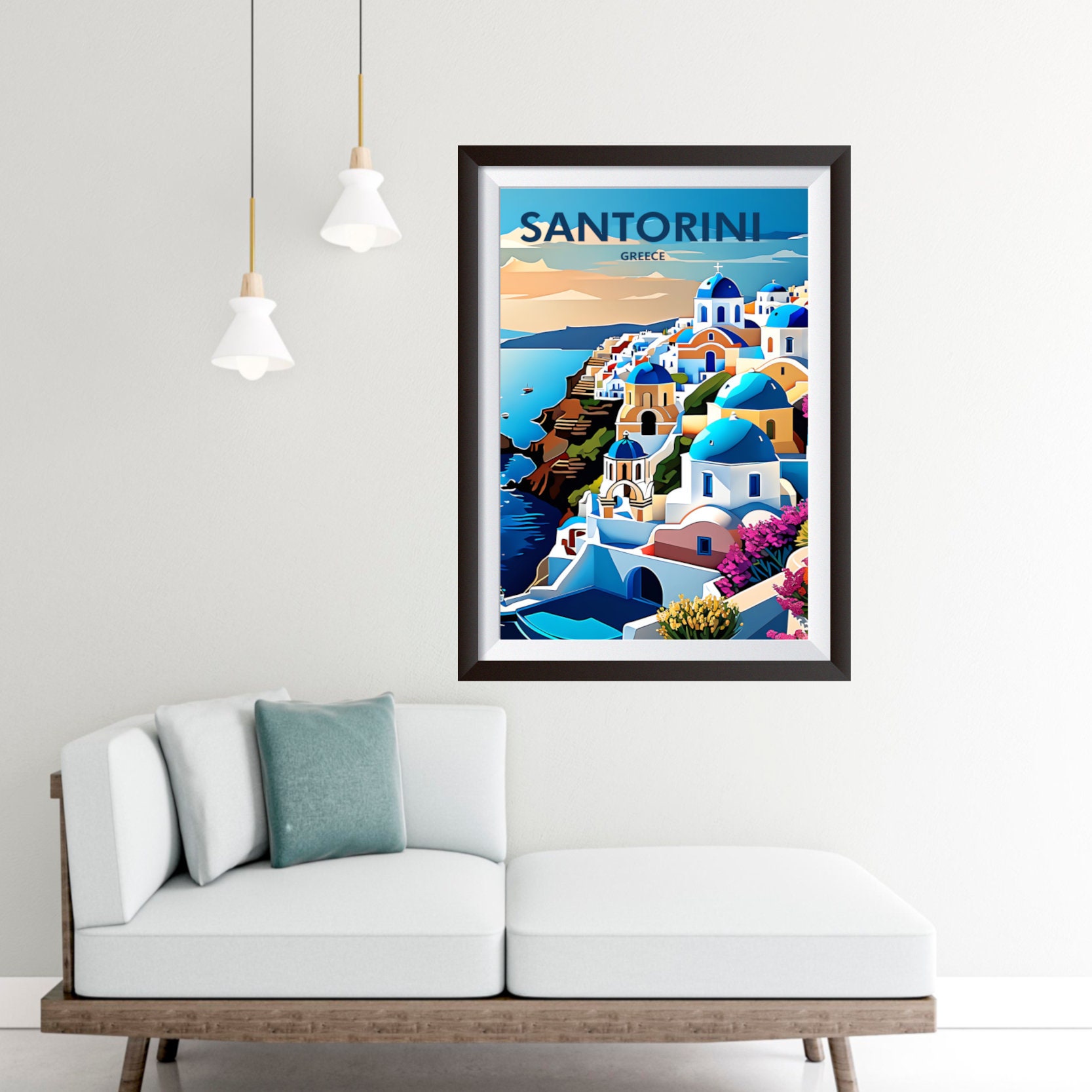 Santorini Greece Print Greek Island Art Poster Santorini Painting Home ...