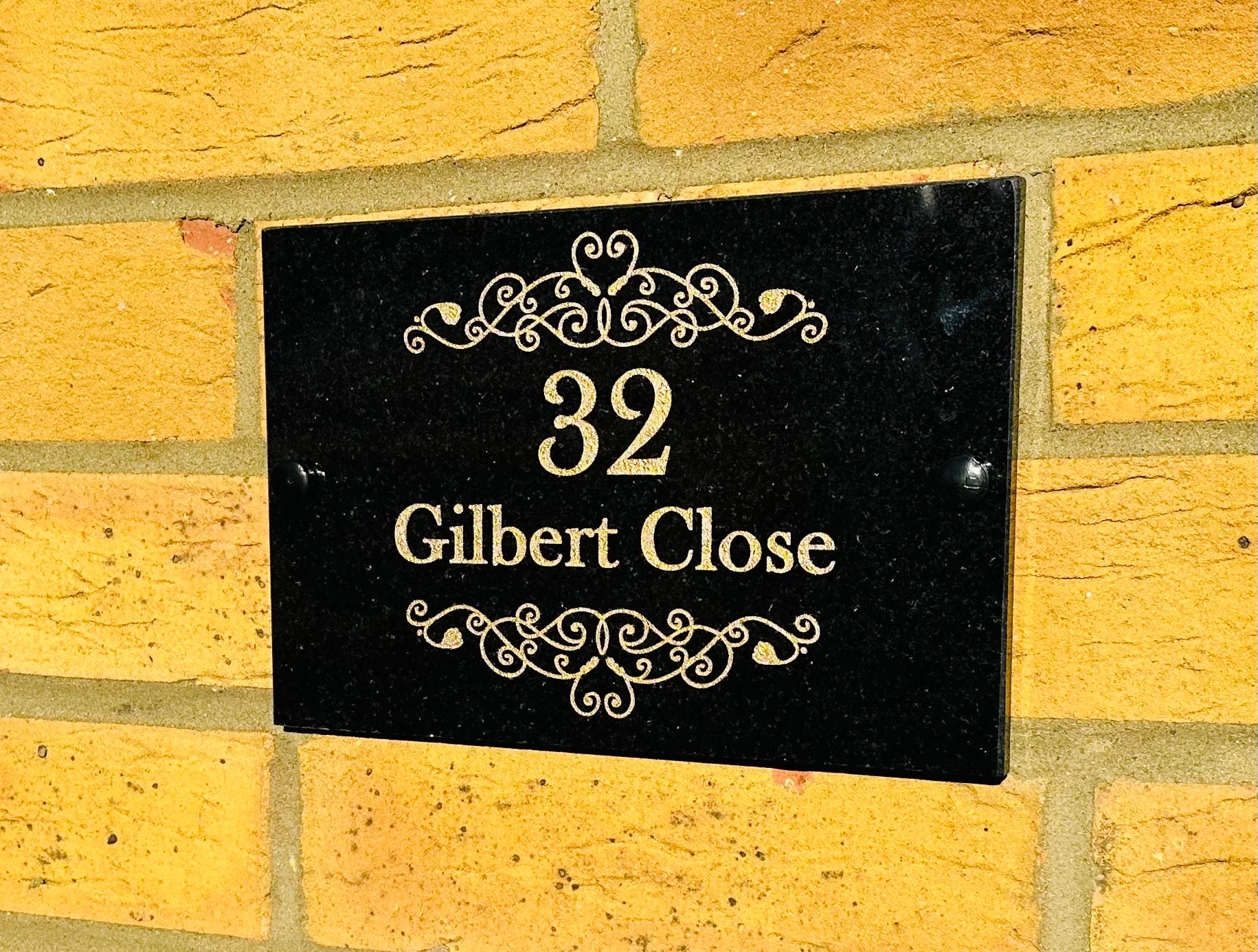 Personalized Black Granite House Number Sign: Engraved Stone Address ...