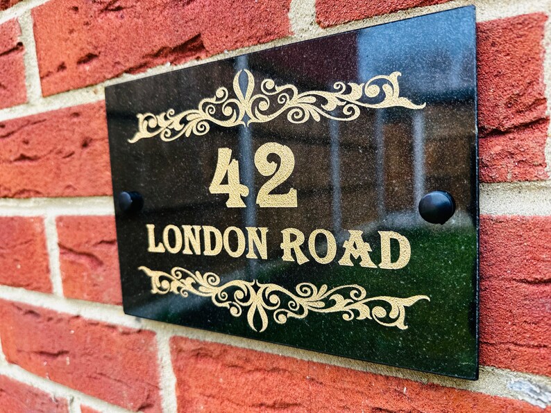 Personalized Black Granite House Number Sign, Engraved Stone Address ...