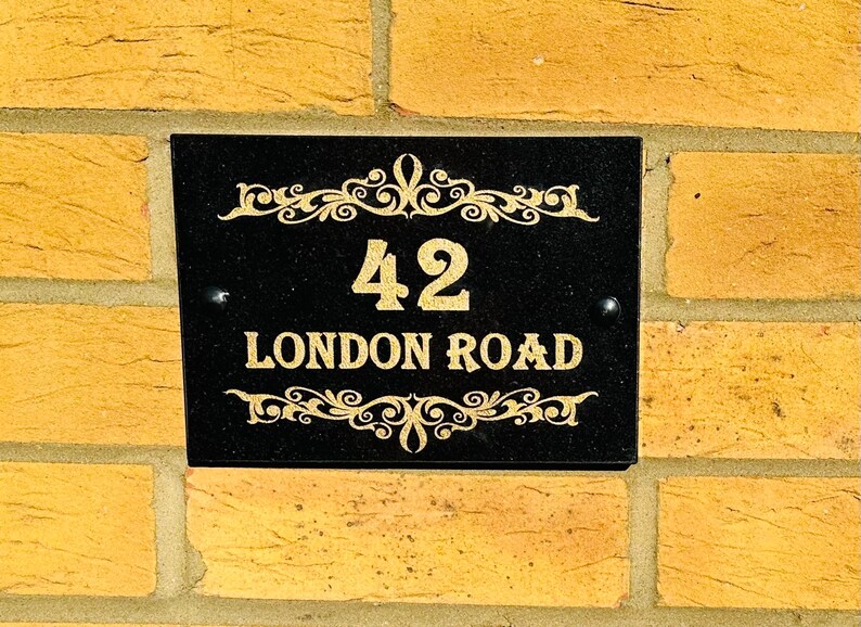 Personalized Black Granite House Number Sign, Engraved Stone Address ...