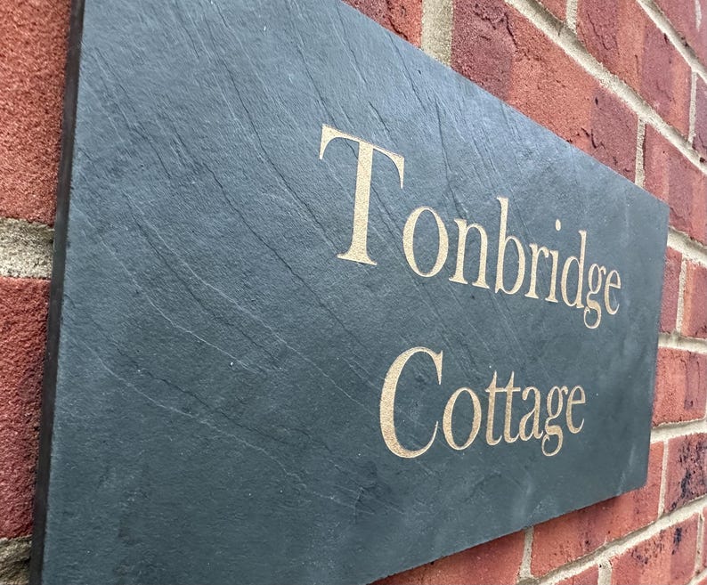 Personalised House Name Sign in Black Slate House Sign Number Deeply ...